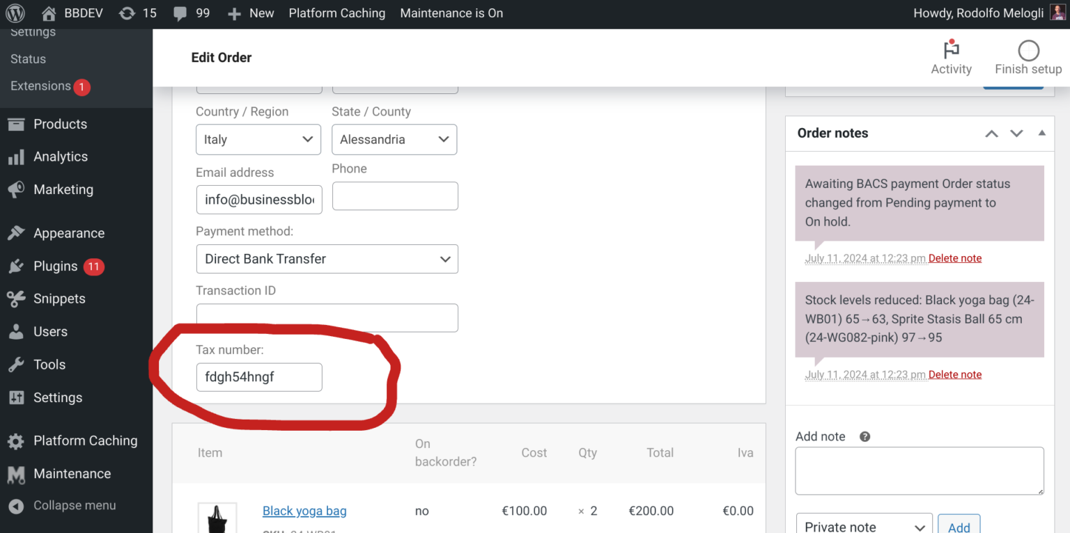 WooCommerce: Edit Custom Field @ Order Admin